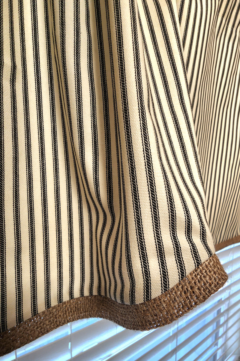 Scalloped Ticking Stripe Valance with Burlap Trim – Babcia Bits and Bobs